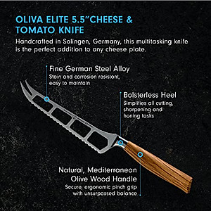 Messermeister Oliva Elite 5.5” Cheese & Tomato Knife - Fine German Steel Alloy Blade & Natural Mediterranean Olive Wood Handle - Rust Resistant & Easy to Maintain