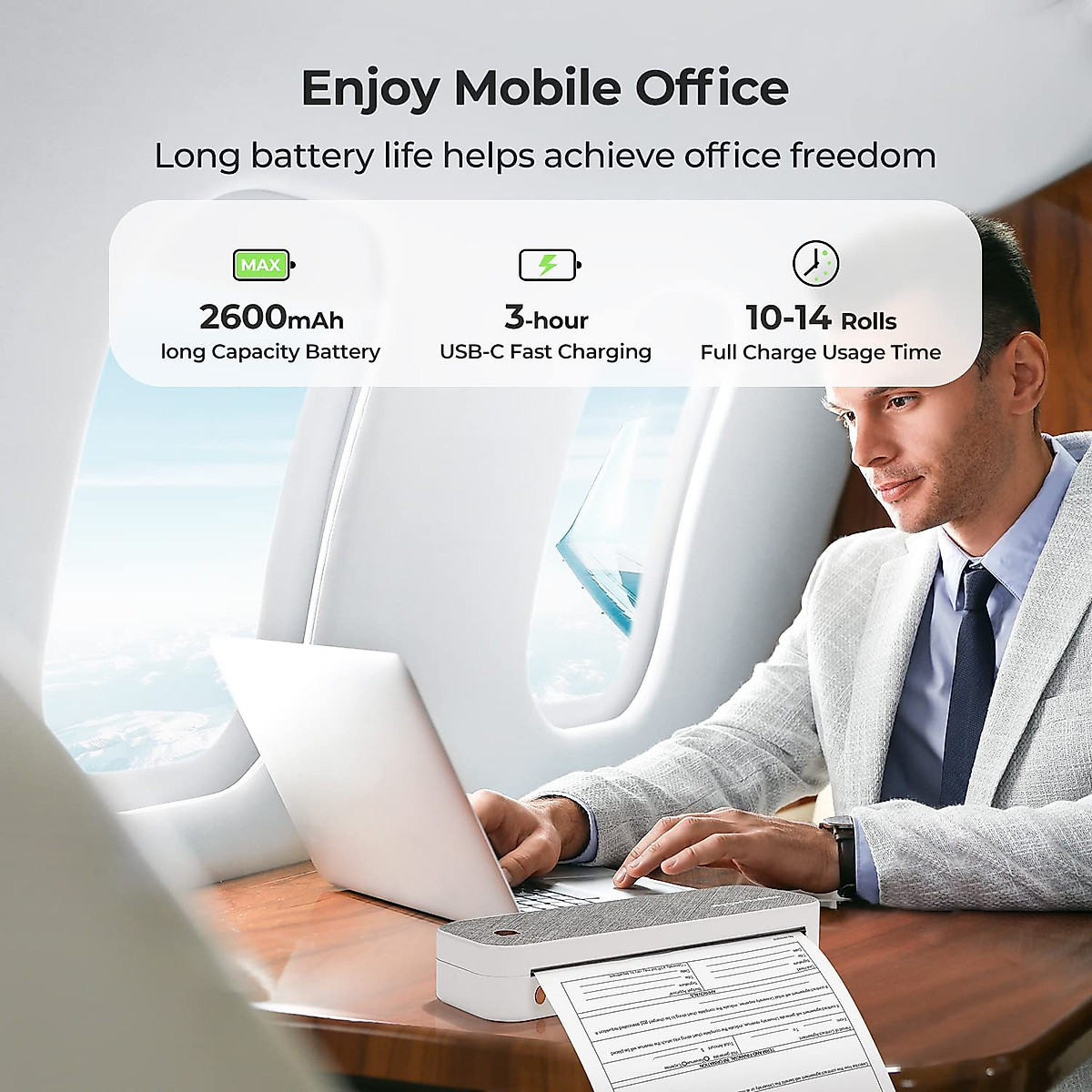 MUNBYN Portable Printer Wireless for Travel ITP01, Bluetooth Thermal Printer with APP, Support 8.5x11 US Letter A4, Compatible with Android and iOS Phone & Laptop, Inkless Printer Mobile Office(Grey)