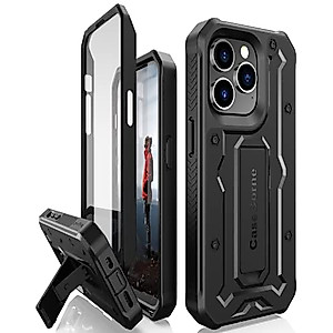 CaseBorne V Compatible with iPhone 14 Pro Case - Military Grade Full-Body Rugged with Kickstand and Built-in Screen Protector - Black