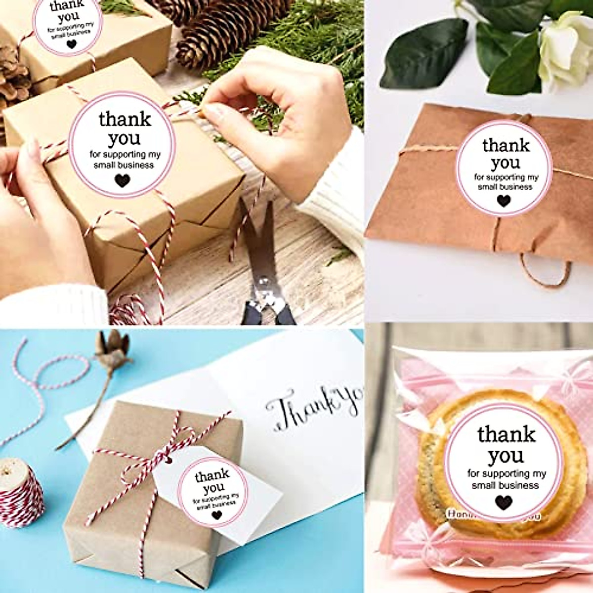 1.5 Inch Pink Merry Christmas Thank You for Supporting My Small Business Stickers with Hearts - Heart Thank You Present Gift Labelsfor Envelope Sealing,Business Packaging and Gift Wrap 500Pcs