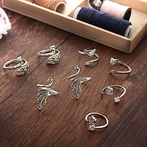 8 Pcs Knitting Loop Crochet Ring Adjustable Knitting Loop Ring Adjustable Braided Ring Metal Yarn Guide Finger Holder Peacock Open Finger Thimble Finger Crochet Ring Accessories for Crafts(Silver)