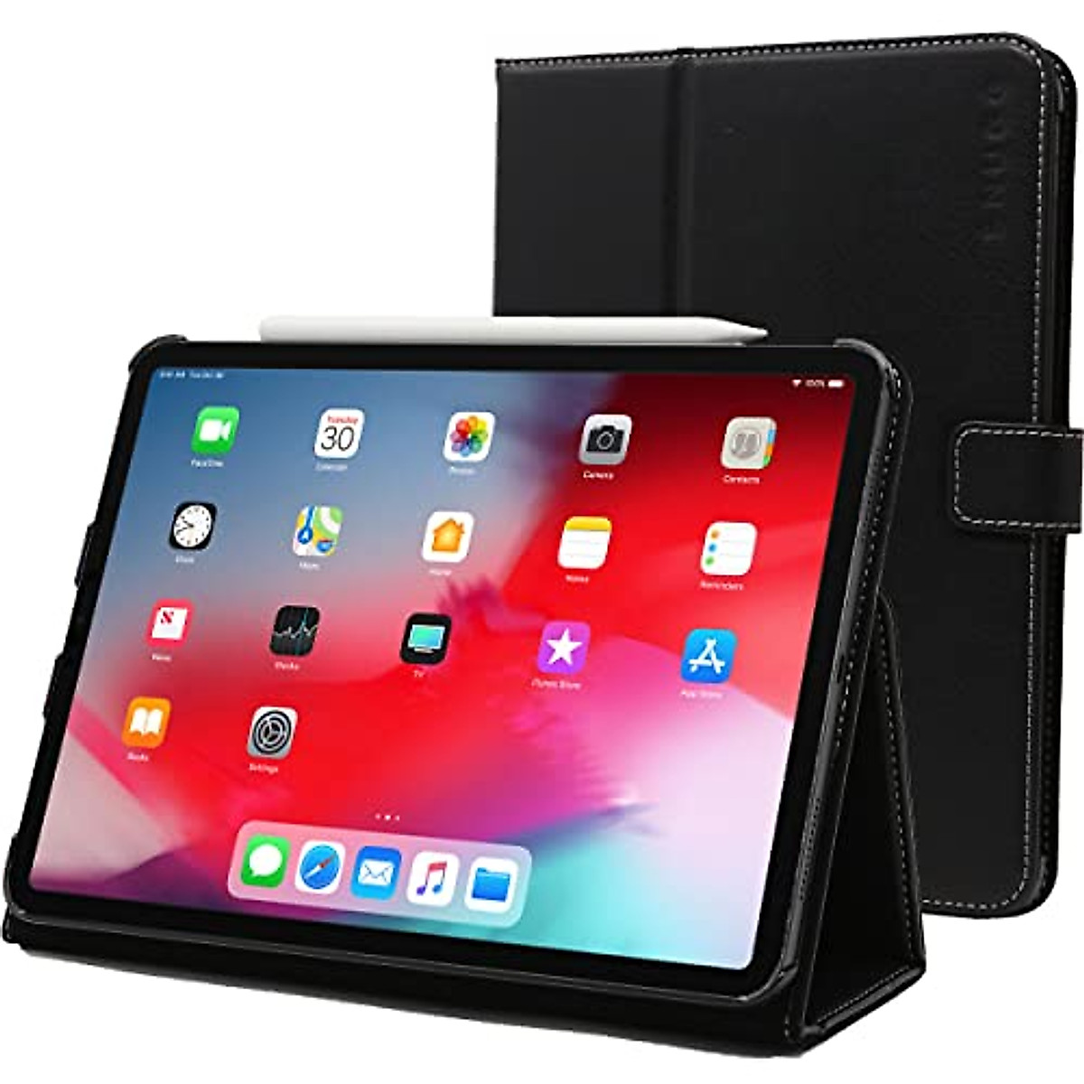 Snugg iPad Pro 11" Leather Case with Stand, Magnetic Closure, Protected Corners and Auto Sleep/Wake Function - Blackest Black