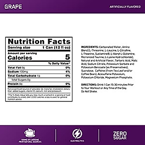 Optimum Nutrition Amino Energy Drink + Electrolytes for Hydration - Sugar Free, Amino Acids, BCAA, Keto Friendly, Sparkling Drink - Grape, Pack of 12 (Packaging May Vary)
