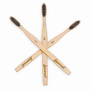 12 Individual Pack Premium Bamboo Toothbrush-All Natural Organic Waveform Toothbrushes with Charcoal Infused BPA Free Medium Bristles, Teeth Whitening, Biodegradable Eco Friendly, Vegan, Kooler-Things