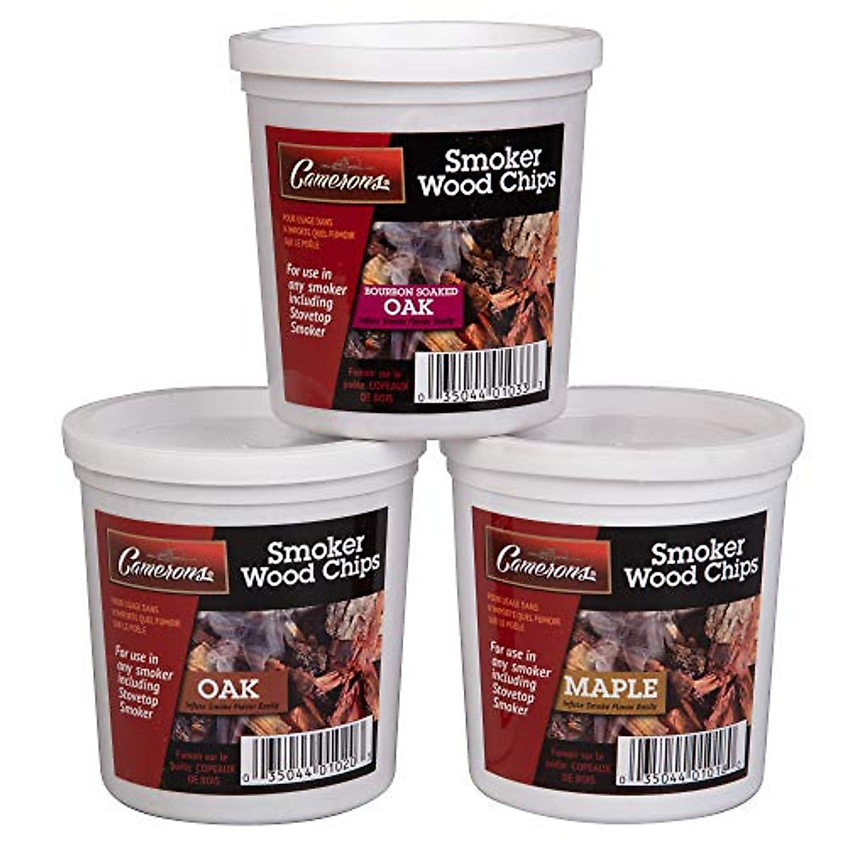 Wood Smoking Chips - Bourbon Soaked Oak, Maple, and Oak Wood Chips for Smokers - Set of 3 Resealable Pints (0.473176 L)