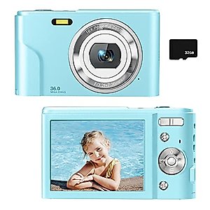 Digital Camera with LCD Screen, Full HD 1080P 36.0 Mega Pixels Vlogging Camera for Teens, Kids Boys and Girls, Digital Vlogging Camera with 16X Digital Zoom, 2 Batteries