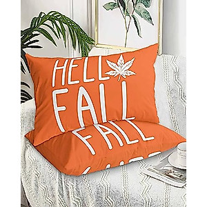 Edwiinsa Hello Fall Pillow Covers King Standard Set of 2 Bed Pillow, Rustic Orange Autumn Maple Leaf Plush Soft Comfort for Hair/Skin Cooling Pillowcases with Envelop Closure 20''x36''