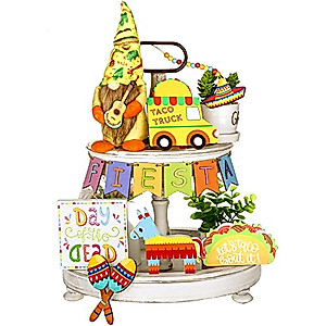 8 Pieces Cinco De Mayo Decorations Fiesta Party Decor Summer Tiered Tray Decor Taco Gnome Rustic Wooden Signs Serving Trays for Rustic Home Kitchen, Taco Style (Taco Style)