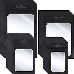400 Piece Plastic Bags 4 Sizes Self Sealing Sealable Treat Bags for Packaging Food Storage Pouch for Sample Cookies Jewelry (Black, Long Hole)