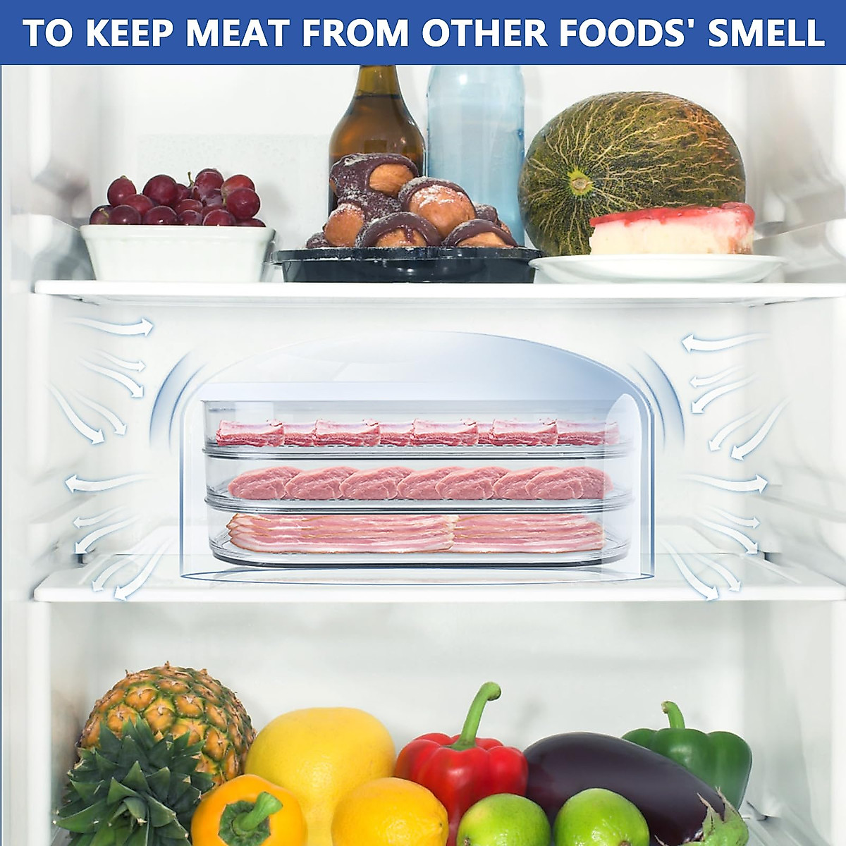 Deli Meat Container For Fridge - Refrigerator Organizers And Storage For Meat, 3pcs Storage Boxes With Lid For Salami, Deli Meat, Cold Cuts, Lunch Meat, Turkey, Bologna