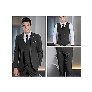 Mens Stylish 3 Piece Dress Suit Classic Fit Wedding Formal Jacket & Vest & Pants Black 4XL