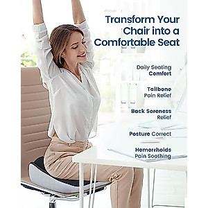 Multifunction Seat Cushion with Removable Insert for Long Sitting, Ergonomic Office Chair Cushion for Hemorrhoid, Sciatica, Tailbone Pain Relief, Non-Slip Memory Foam Butt Pillow for Office, Home, Car