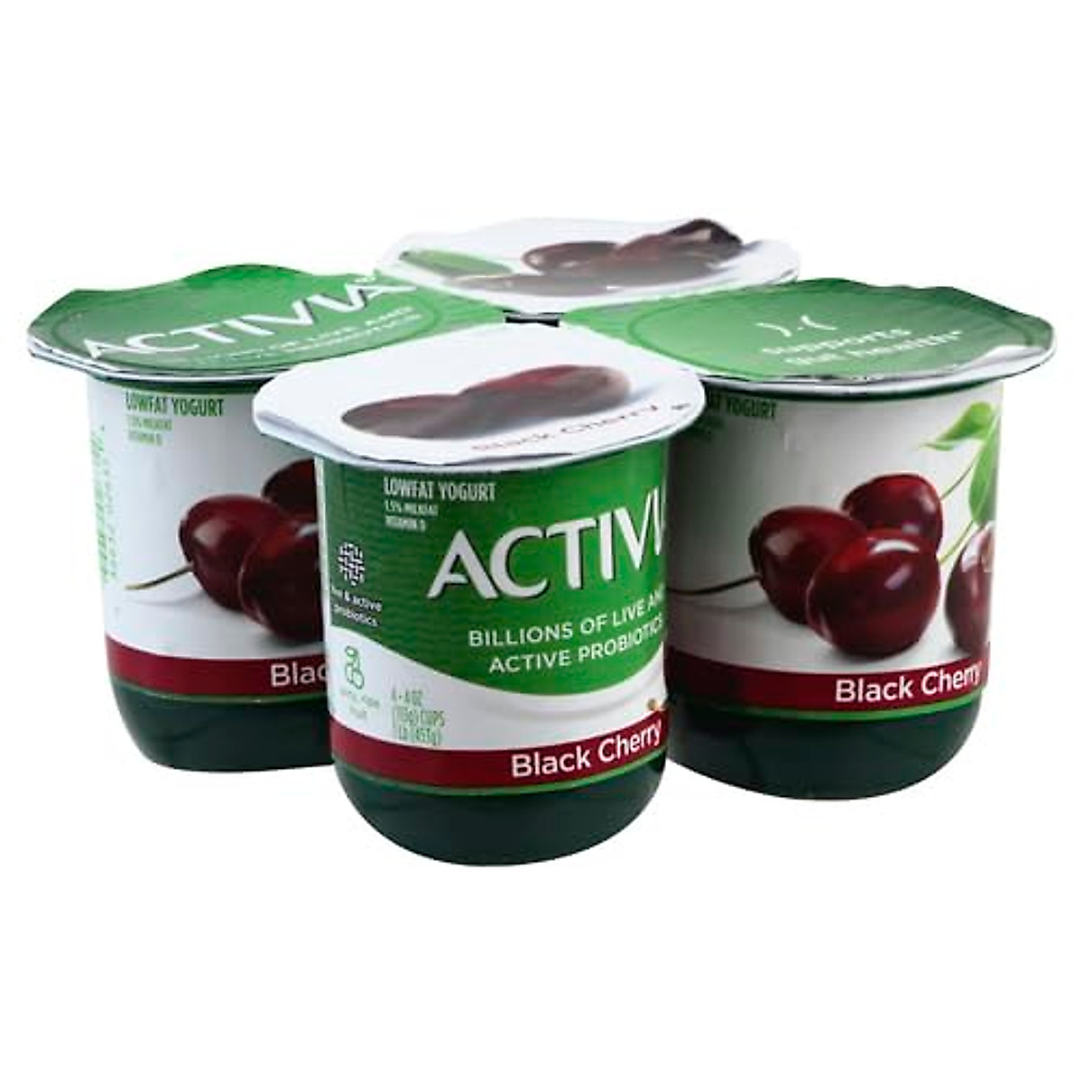 ACTIVIA Probiotic Lowfat Yogurt, Non-GMO Project Verified, Black Cherry, 16 Oz, Pack of 4