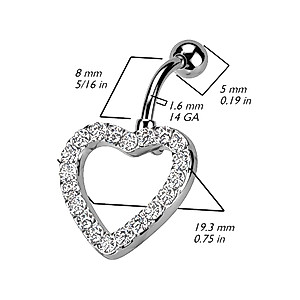 Dynamique Heart Gem Paved 316L Surgical Steel Top Down Belly Button Ring (Sold Per Piece)
