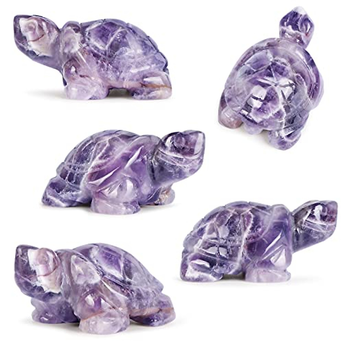 LEADGEM Crystal Turtle Figurines 2" Natural Healing Amethyst Tortoise Statue Paperweight Hand Carved Tiny Animal Gemstone Sculpture Decor for Home, Office