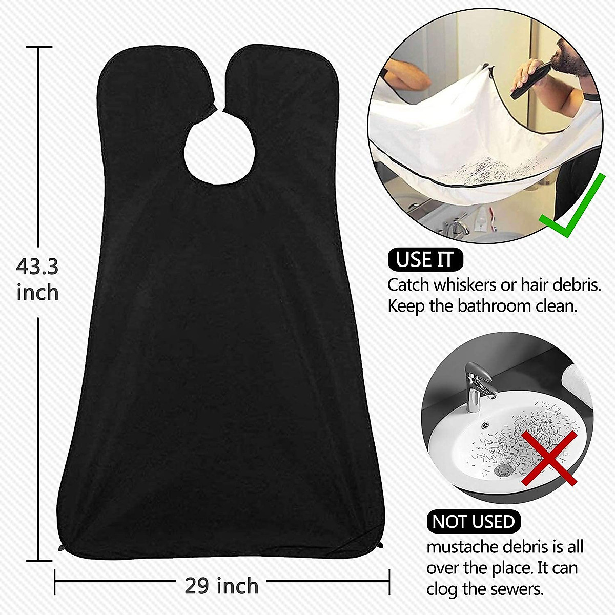 Beard catcher, Beard Bib Apron for Men, Non-Stick Beard Cape for Trimming, Beard Apron, Cape for Men Shaving, Gifts for Men (A37-Black)