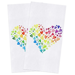 Beisseid Kitchen Dish Towels, Colorful Rainbow Love Heart Dish Cloth Fingertip Bath Towels Cloth Summer Romantic Hand Drying Soft Cotton Tea Towel Set, 18x28in 2PCS