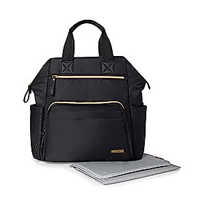 Skip Hop Diaper Bag Backpack: Mainframe Large Capacity Wide Open Structure with Changing Pad & Stroller Attachement, Black with Gold Trim