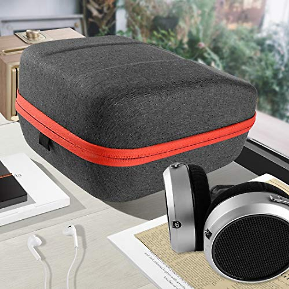 Geekria Shield Headphones Case for Large-Sized Over-Ear Headphones, Replacement Hard Shell Travel Carrying Bag with Cable Storage, Compatible with HiFiMAN HE400S, Grado Headsets (Dark Grey)