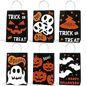 STEFORD Halloween Paper Treat Bags,24PCS Black Series Halloween Trick or Treat Candy Gift Goodies Tote Bags with Handle for Halloween Party Favors Supplies