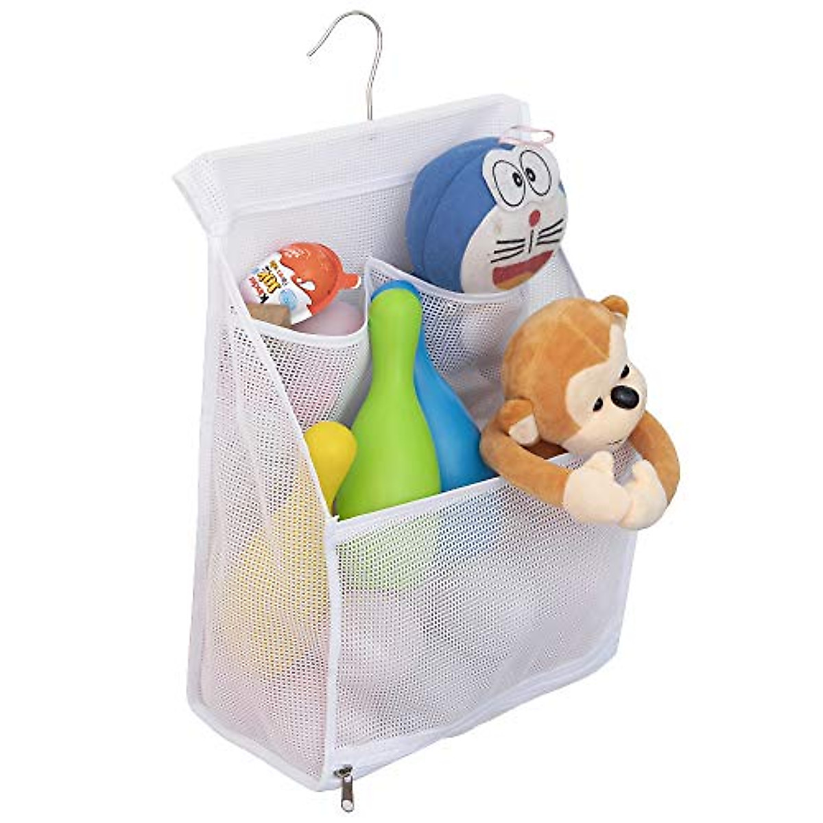 ALYER Hanging Mesh Bath Toy Organizer Bag,Large Shower Storage Caddy with Durable Hanger (White)