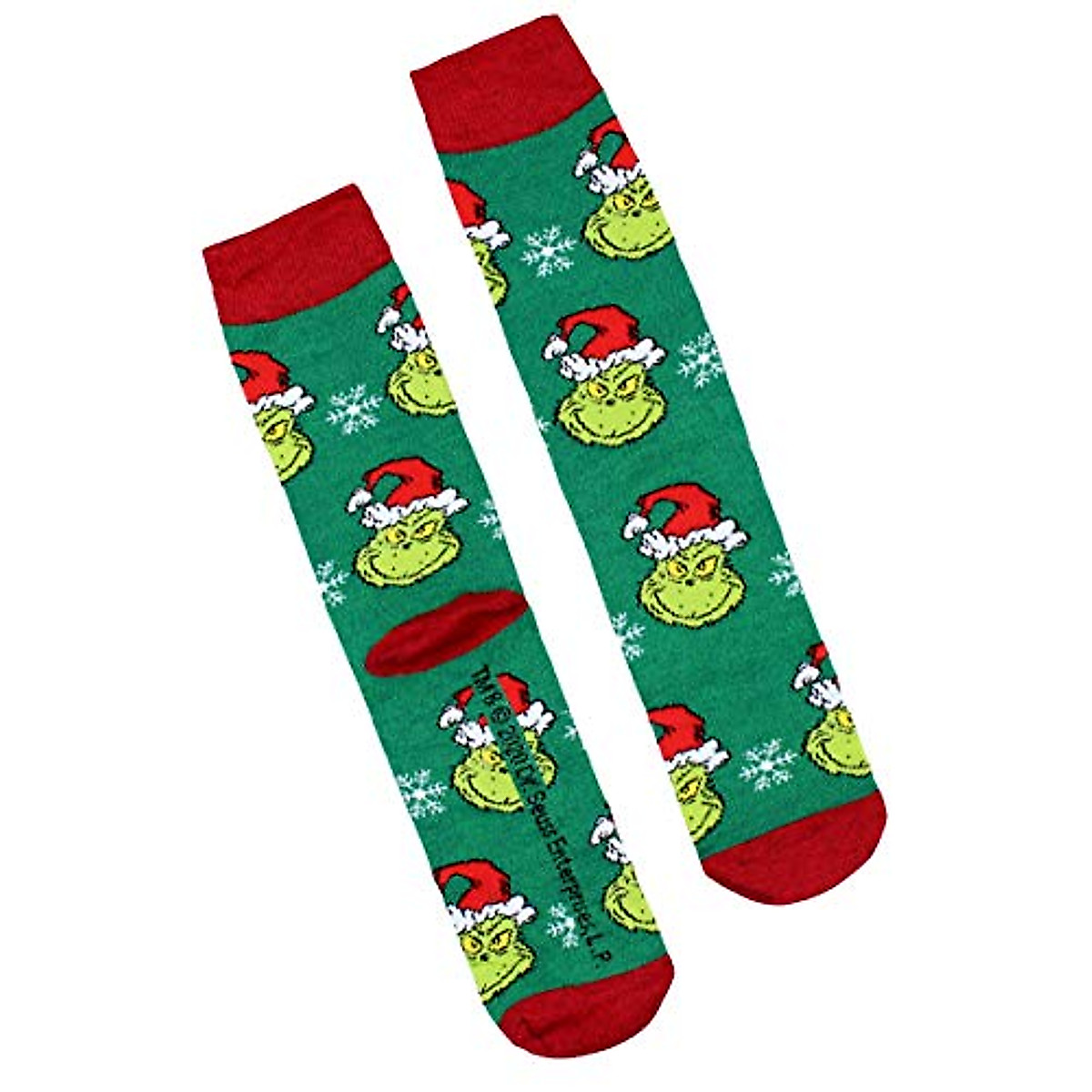 Dr Seuss The Grinch Character Design Adult Holiday 3 Pair Crew Socks
