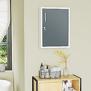 kleankin Bathroom Medicine Cabinet with Shelves Inside & On Door, Locking Medical Cabinet for Child & Pet Safety, First Aid Bathroom Wall Cabinet, White and Grey