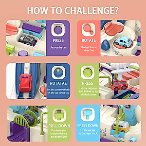 Car Adventure Toys for 3 4 5 6 7 8 Year Old Boys Girls, Race Tracks Toy for Boys with 4 Toy Vehicle, Preschool Educational Toy Car for Boy, Interactive Classic Toys Vehicle, White