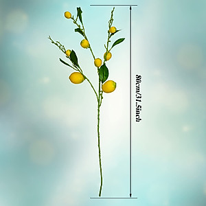Waydress 3 Pieces Artificial Lemon Branches Fake Yellow Lemon with Green Leaves Decor Lifelike Fake Lemon Branch Props for Party Home Garden Decoration, 32 Inch