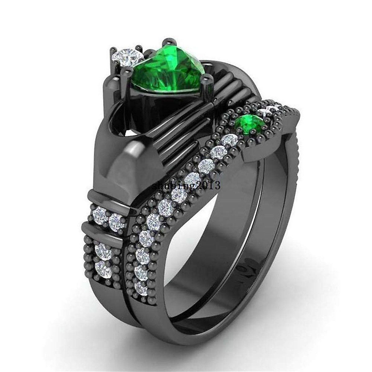 wedding ring set His Hers Couples Matching Rings Women's Claddagh Black Gold Plated Heart CZ Wedding Engagement Ring Bridal Sets & Men's Stainless Steel Wedding Band