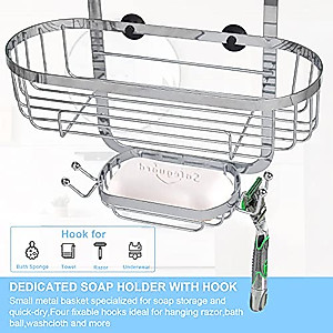 homyfort Shower Caddy Rack Over Shower Head Suction Cup and Toothbrush,cup Holder for Razor and Sponge-Shampoo Soap Organizer,Rustproof Stainless Steel, Silver(2 PACK)