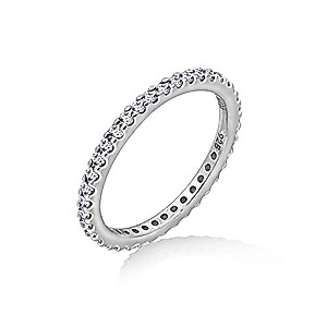 Amazon Essentials Platinum-Plated Sterling Silver Infinite Elements Cubic Zirconia Clear Round Cut Eternity Band Ring, Size 7, (previously Amazon Collection)