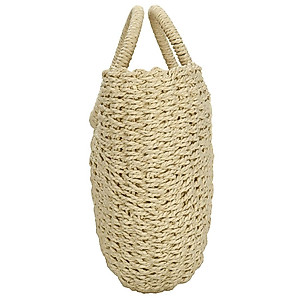 Straw Bags for Women, Hand-woven Straw Large Hobo Bag Round Handle Ring Toto Retro Summer Beach bag (Beige)