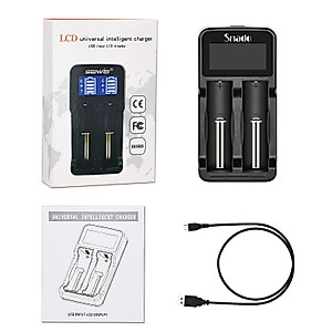 Intelligent Charger, Snado LCD Display Universal Smart Charger for Rechargeable Batteries Li-ion Batteries 18650 18490 18350 17670 17500 16340 14500, Ni-MH/Ni-Cd A AA AAA Battery (2 Slots)