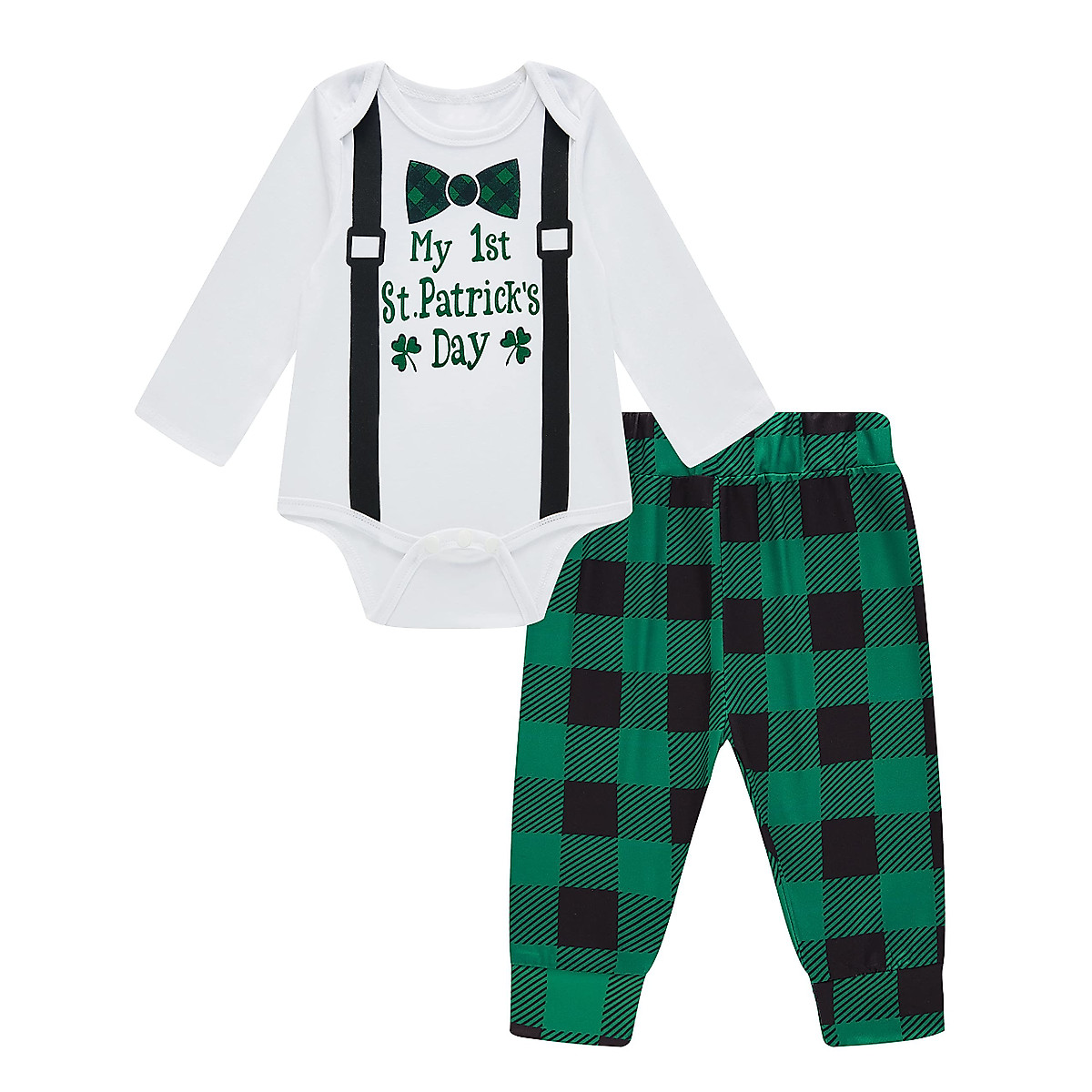 Kewlent Baby Boy Outfits My First St Patrick's Day Clothes Pant Set (Green grid, 0-3 Months)