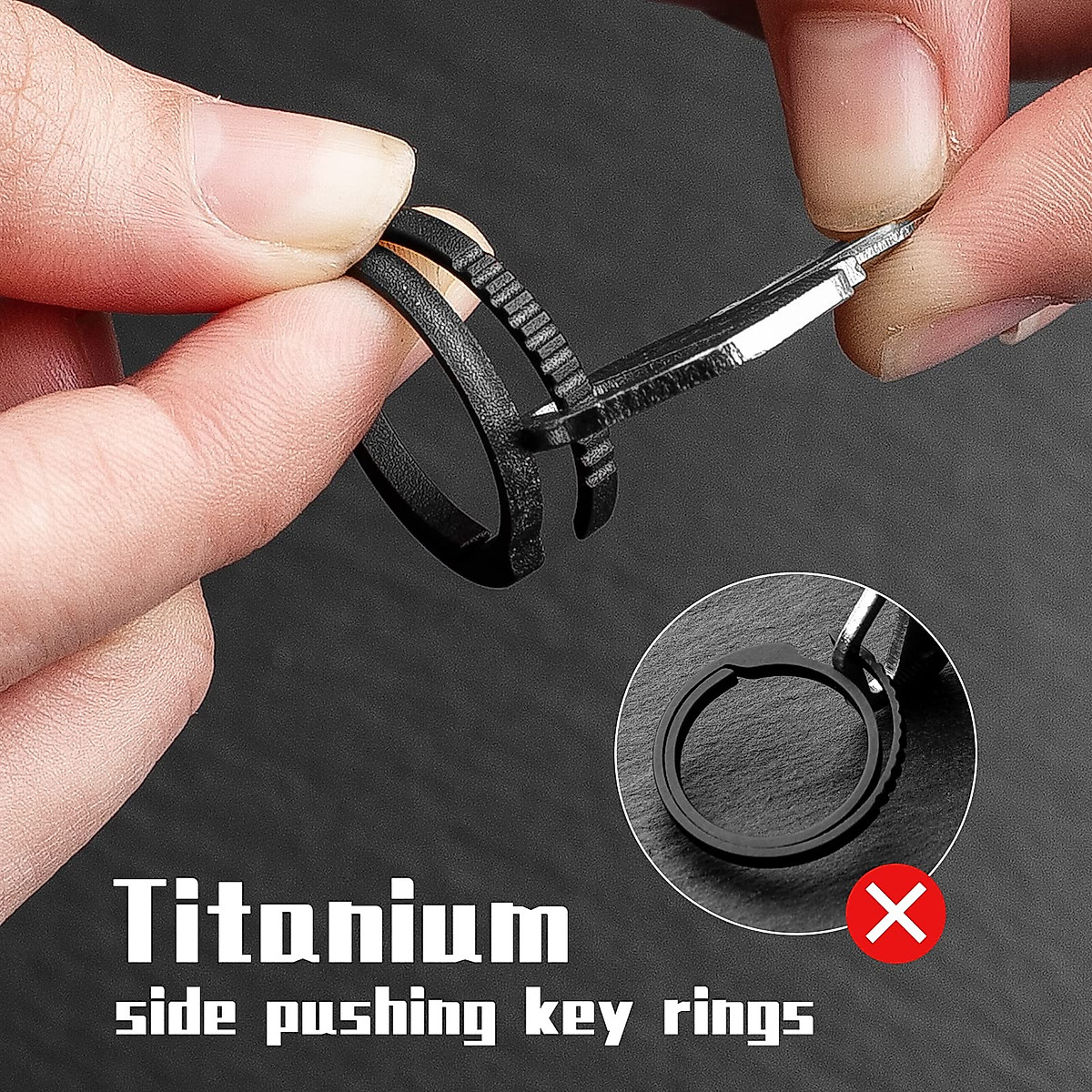FEGVE Small Titanium D Ring with 1 Pcs Side-Pushing Titanium Key Ring,Car Fob Keychain Holder - （1/2 Inch/12mm D-Ring+22mm Keyring）