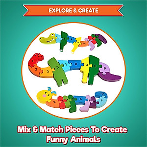 Animal Wooden Puzzles for Toddlers - Colors and Counting Building Toys and Toddler Games | Montessori Toys Wood Blocks with Storage Box and Learning Activities eBook - 3 Piece