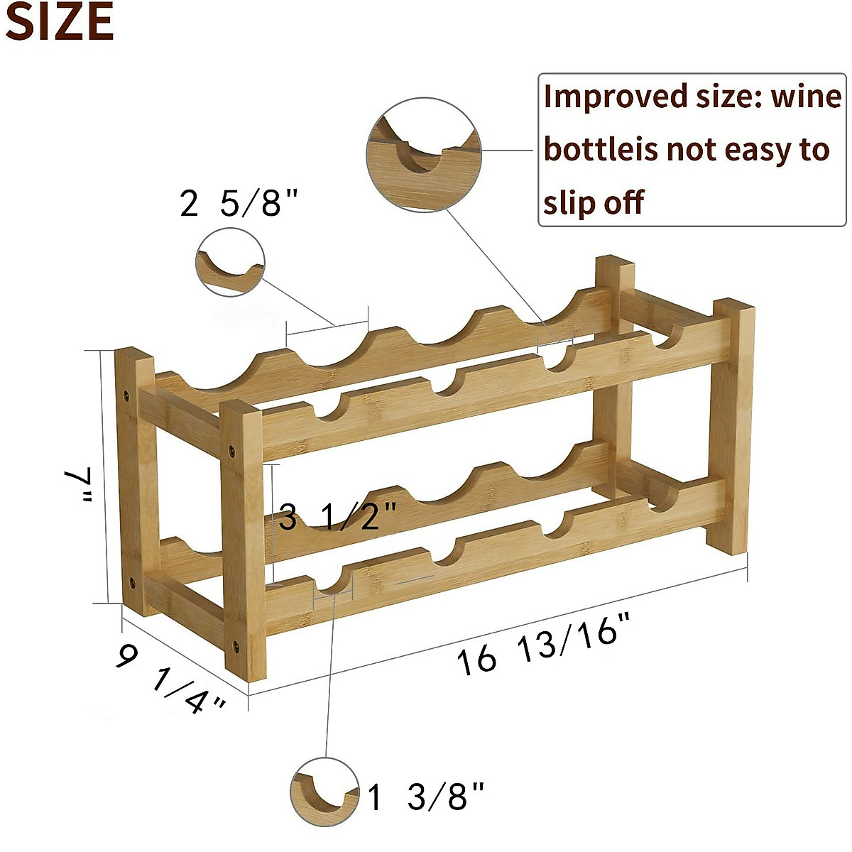 BAMEOS Wine Rack Free Standing 8 Bottle 2 Tier Bamboo Wine Racks Countertop Cabinet Wine Holder Wine Storage Shelf for Kitchen, Bar, Pantry, Wine Cellar, Basement, Countertop (16.85 L x 9.25W x 7H)