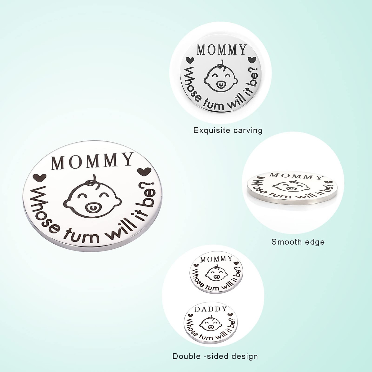 Funny New Parent Decision Coin, New Parents Gift for Couples New Mom and Dad Gifts First Time Fun Baby Pocket Hug Token Double-Sided Flip Coin for Women Men Decision Making Pregnancy (1pc)