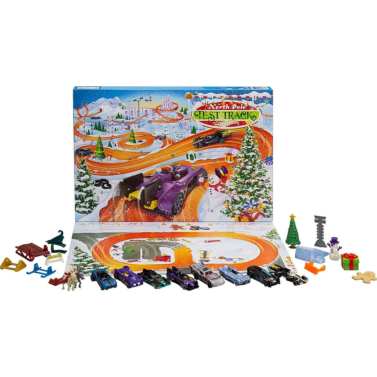 Hot Wheels 2021 Advent Calendar with 24 Surprises That Include 8 1:64 Scale Vehicles & Other Cool Accessories, Plus a Play Pane Mat, for Collectors & Kids 3 Years Old & Up
