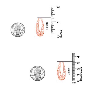 LeCalla 925 Sterling Silver Hoop Earrings Italian 14K Rose-Gold Plated Oval Filigree Hoops Earring Click-Top Lightweight Jewelry for Women - 32MM