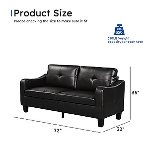 EBELLO Upholstered 3-seat Faux Leather Sofa Couch, Modern Loveseat Sofa, Wood Frame and Sturdy Legs for Living Room Bedroom Office, Black