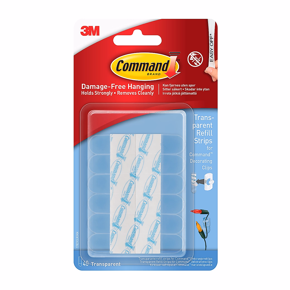 Command Mini Clear Refill Strips for Command Decorating Clips - 40 Adhesive Strips - Hanging Clips for Decorations and Fairy Lights - Damage Free Hanging