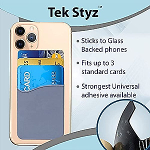 Tek Styz PRO Stick on Wallet Works for Zen Mobile Admire Fab with Room for 3 Cards/ID/Money 3pack (Black,Gray,White)