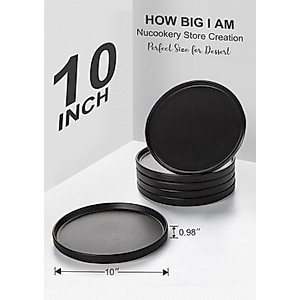 Nucookery Ceramic Dinner Plates Set of 6, 10 Inch Salad Plates, Round Dessert Plates, Large Dinnerware Plates for Kitchen, Microwave, Oven, Dishwasher Safe, Scratch Resistant - Matte Black