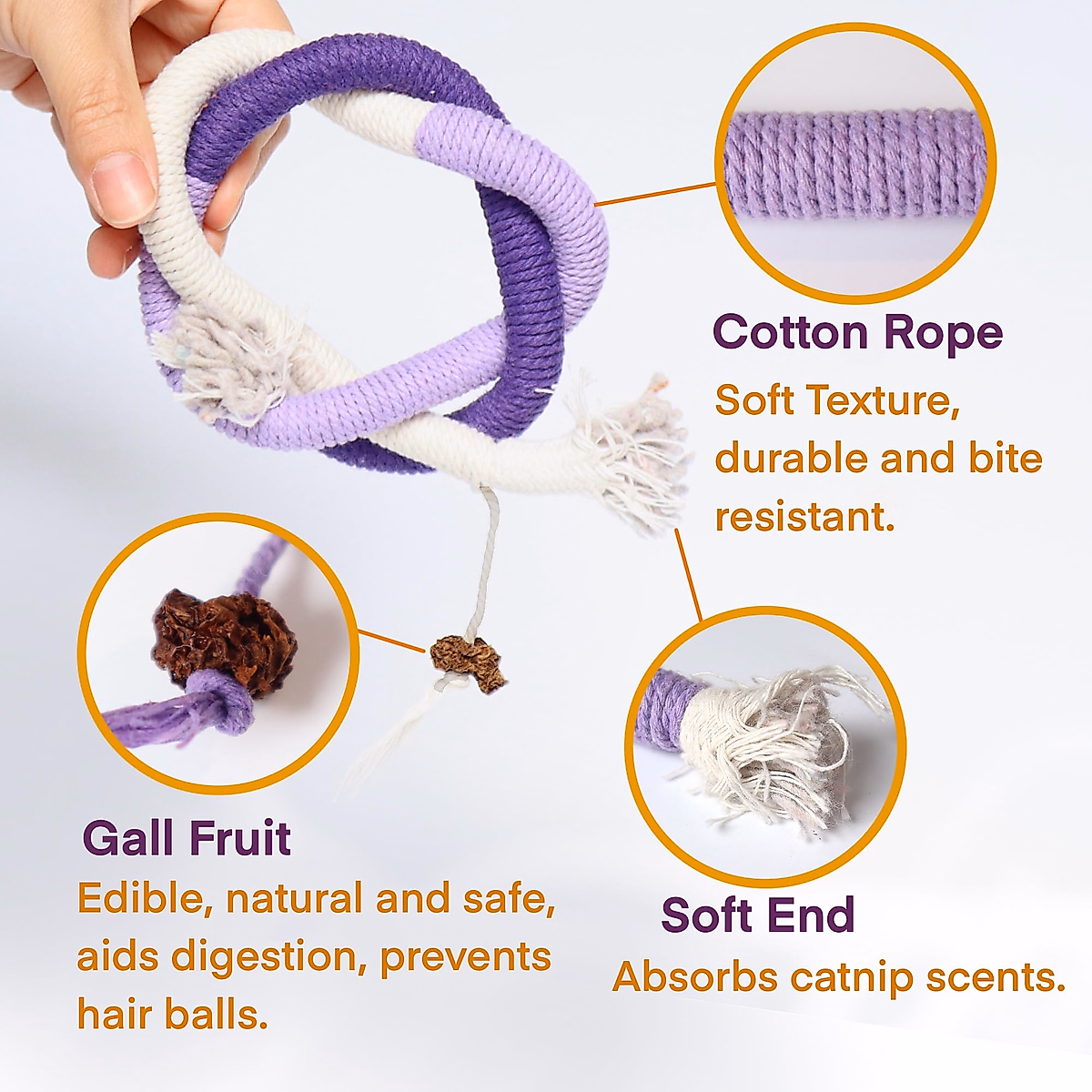 Fokauiwo Cat Chew Toys for Bored Indoor Adult Cats, Interactive Catnip Rope Toy for Teeth Cleaning, Cat Nip Teething Toys for Cats Kittens, Kitty Kicker Toy, 3 Pack (Plus 3 Pouches of Catnip)