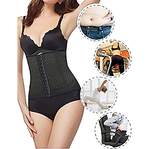 Youloveit Women's Waist Trainer Corset for Everyday Wear Steel Boned Tummy Control Body Shaper with Adjustable Hooks(Black,L)