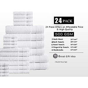 LANE LINEN White Bath Towels for Bathroom Set-24 PC Bathroom Oversize 2 Sheets Large 4 Towel 6 Hand 8 Washcloths Fingertip Towels-White Towels Sets