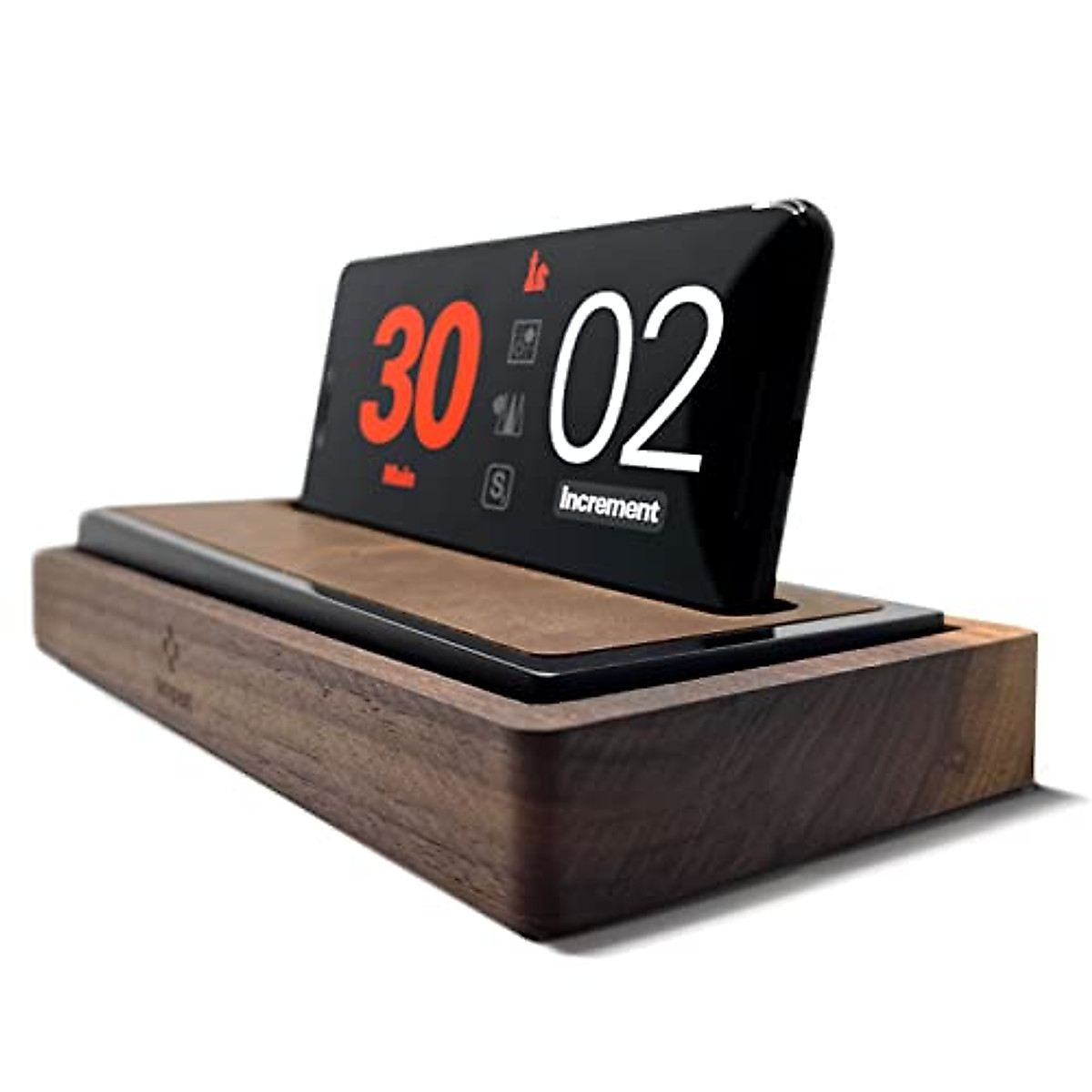 Tempest Deluxe - 2025 Edition - A Luxurious Walnut and Leather Chess Clock/Phone Dock Hybrid. Includes Deluxe Dock Plus Bundled iOS and Android Software (Phone is not Included)