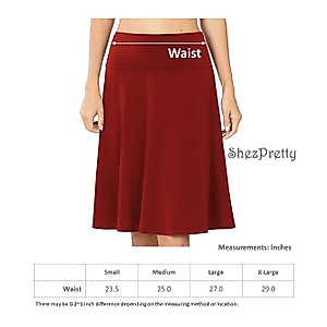 ShezPretty Women's Fold Over Waist Band A-Line Flared Midi Skirt (Large, Black)
